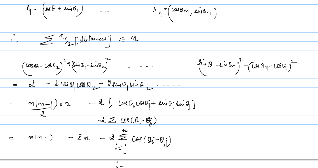 Let Ar ,r=1,2,3,....,n be n points on a circle of unit radius. Prove ...