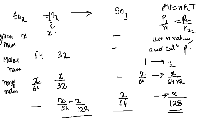 A mixture of SO2 and o2 in equal mass in a vessel of 10l at 27degree ...