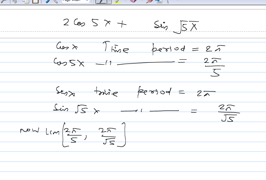 The period of the function f(x) = 2 cos5x + 3 sin sqrt(5)x is .…Pleas ...