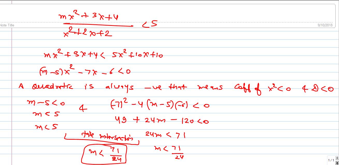 Please help me with this question iitians. ....... on quadratic inequ ...