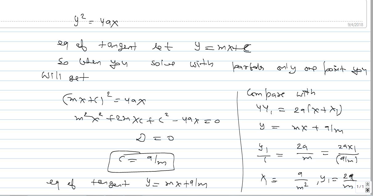 find the equation of the tangent to the parabola y^2=4ax in the slope ...