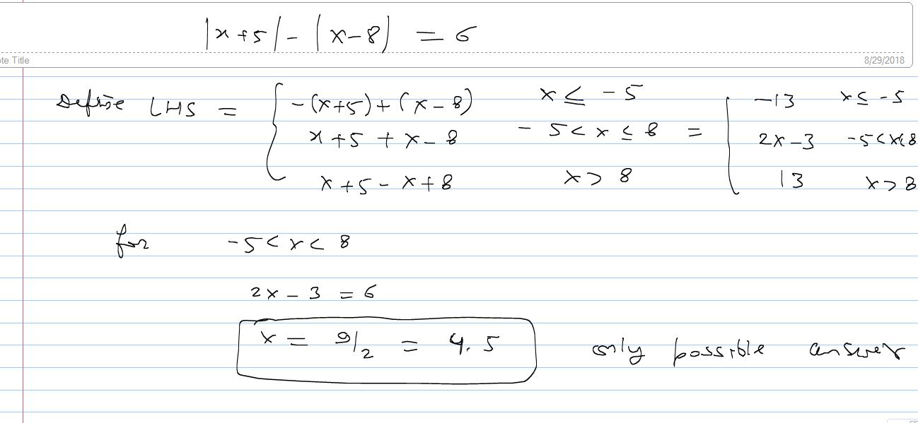|x+5|-|x-8|=6This a question of modulus.sir please help me to find ou ...