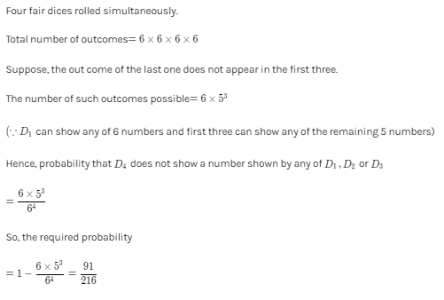 Four fair dice D1, D2, D3 and D4, each having six faces numbered 1, 2 ...