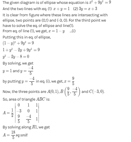 Lines x + y = 1 and 3y = x + 3 intersect the ellipse x2 + 9y2 = 9 at t ...