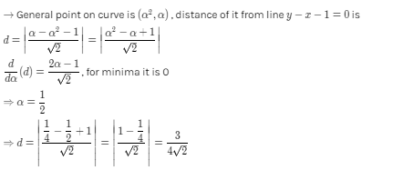 The shortest distance between the line y – x = 1 and the curve x = y2 ...