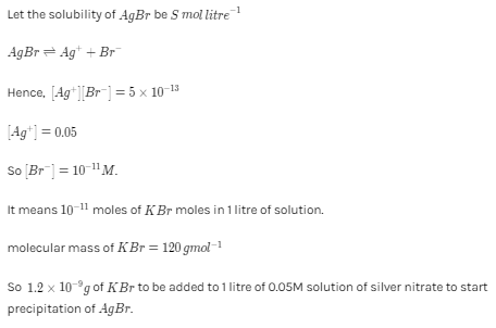 Solubility product of silver bromide is 5.0 x 10-13. The quantity of ...