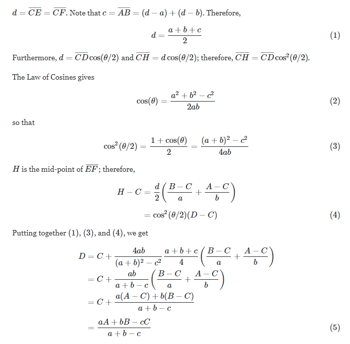Derivation of co-ordinates for excentre of triangle - askIITians