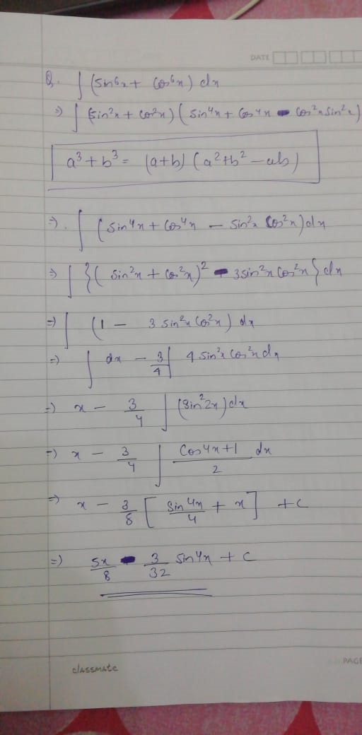 How to integrate ∫(sin^6x+cos^6x)dx pls help me solve the question ...