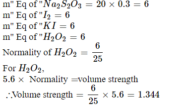 To a 25 mL H2O2 solution, excess of acidified solution of potassium i ...