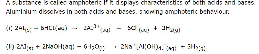 Explain the amphoteric nature of aluminium by writing balanced chemic ...