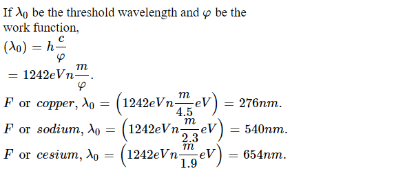 Find the threshold wavelength for photoelectric effect from a copper ...
