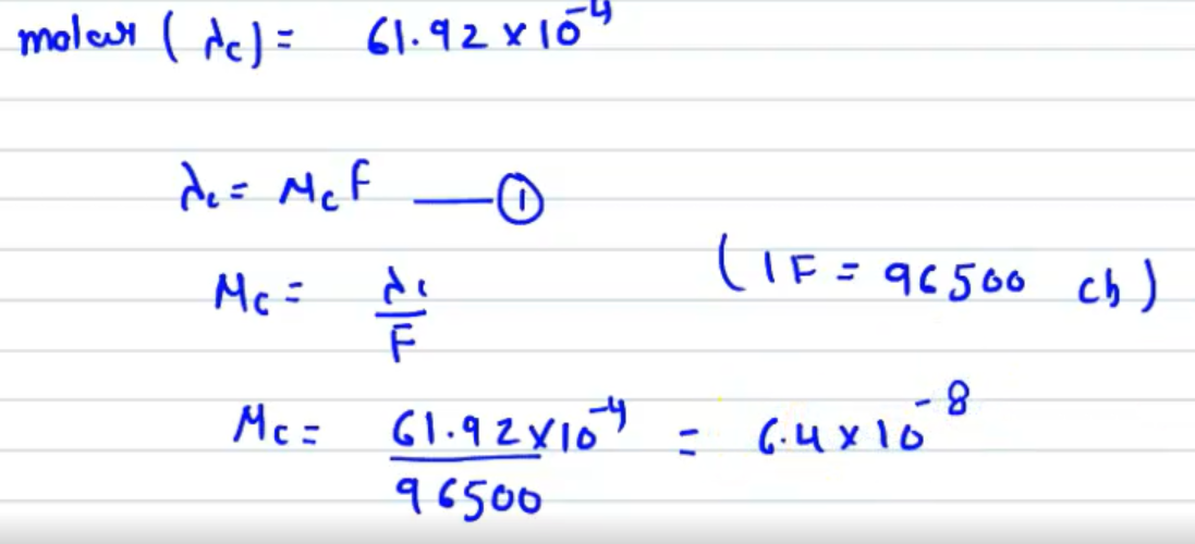 the molar ionic conductance at infinite dilution of Ag+ is 61.92x10-4 ...