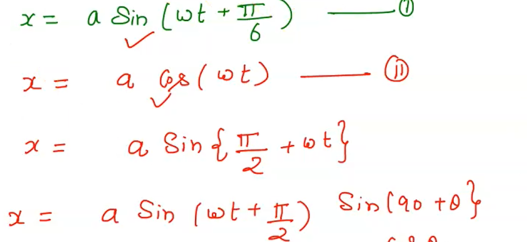 X= asin(wt +pai/6)X`=acoswtWhat is the phase difference between two p ...