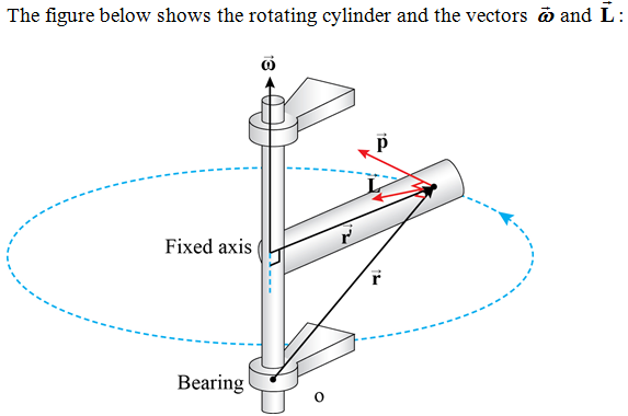 A cylinder rotates with angular speed W about an axis through one end ...
