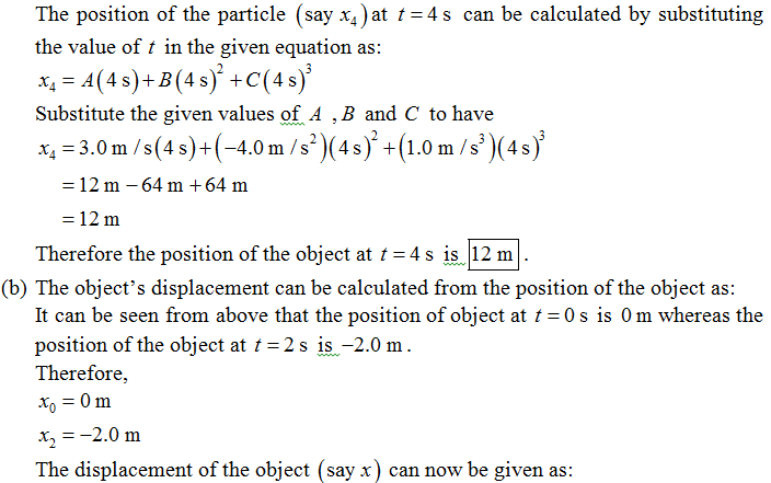 The position of an object moving in a straight line is given by x = A ...