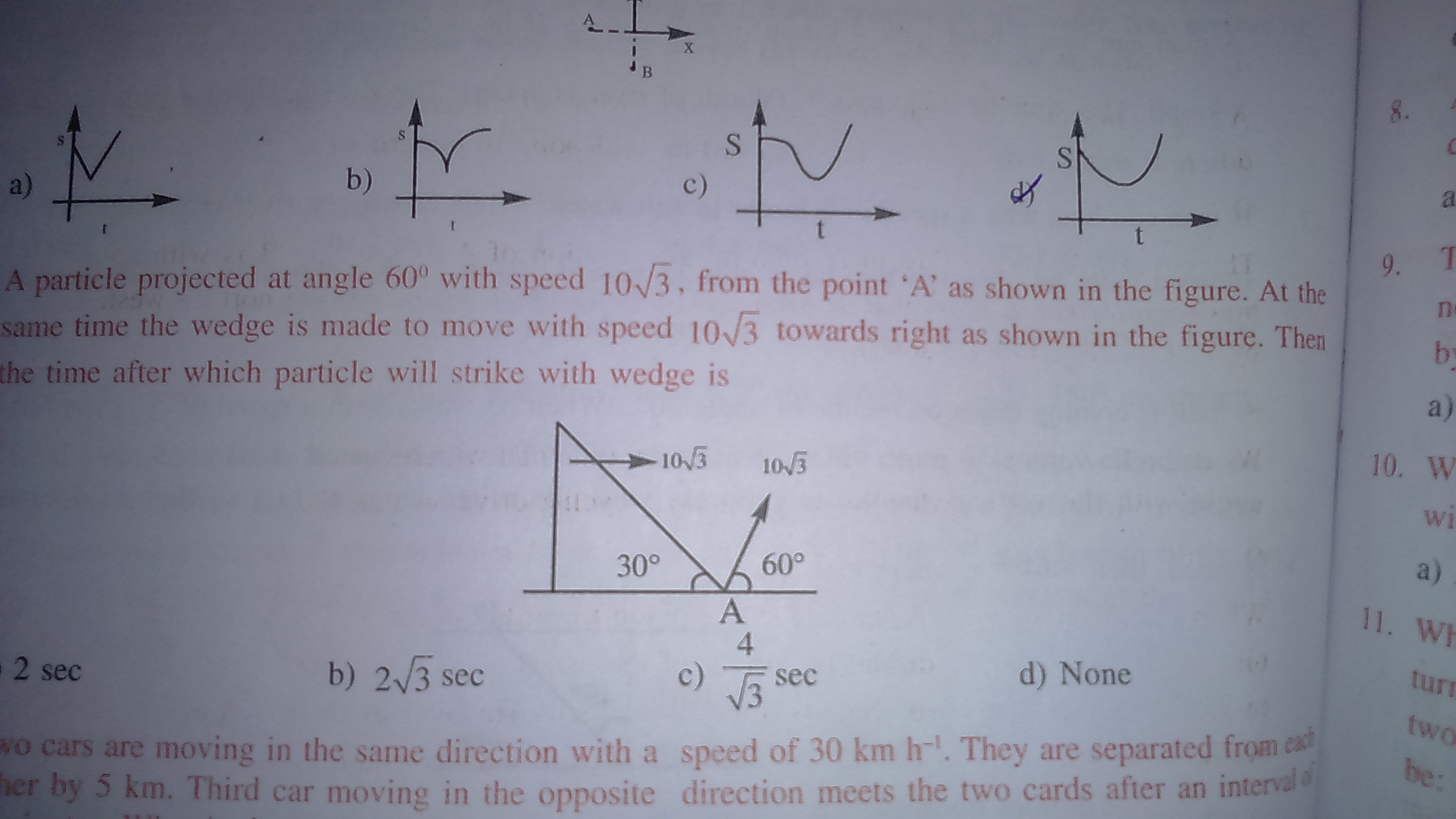 A Particle Projected At An Angle Of 60degree With Speed 10sqrroot3 F Askiitians