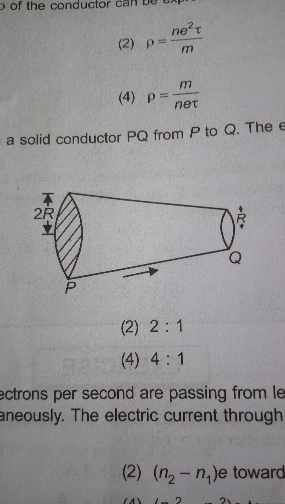 Electric current is passing through a solid conductor PQ from P to Q ...