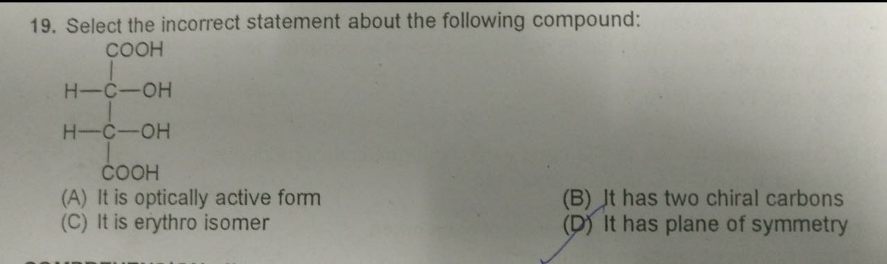 Select The Incorrect Statement About The Following Compound Cooh I H