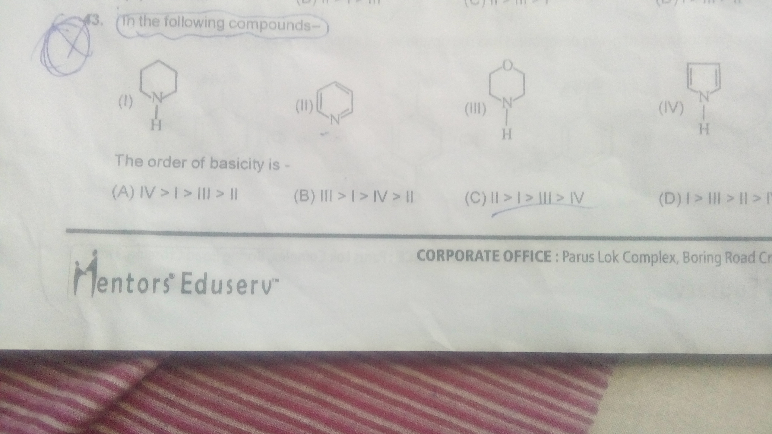 In the following compound we have to find out the order of basicity o ...