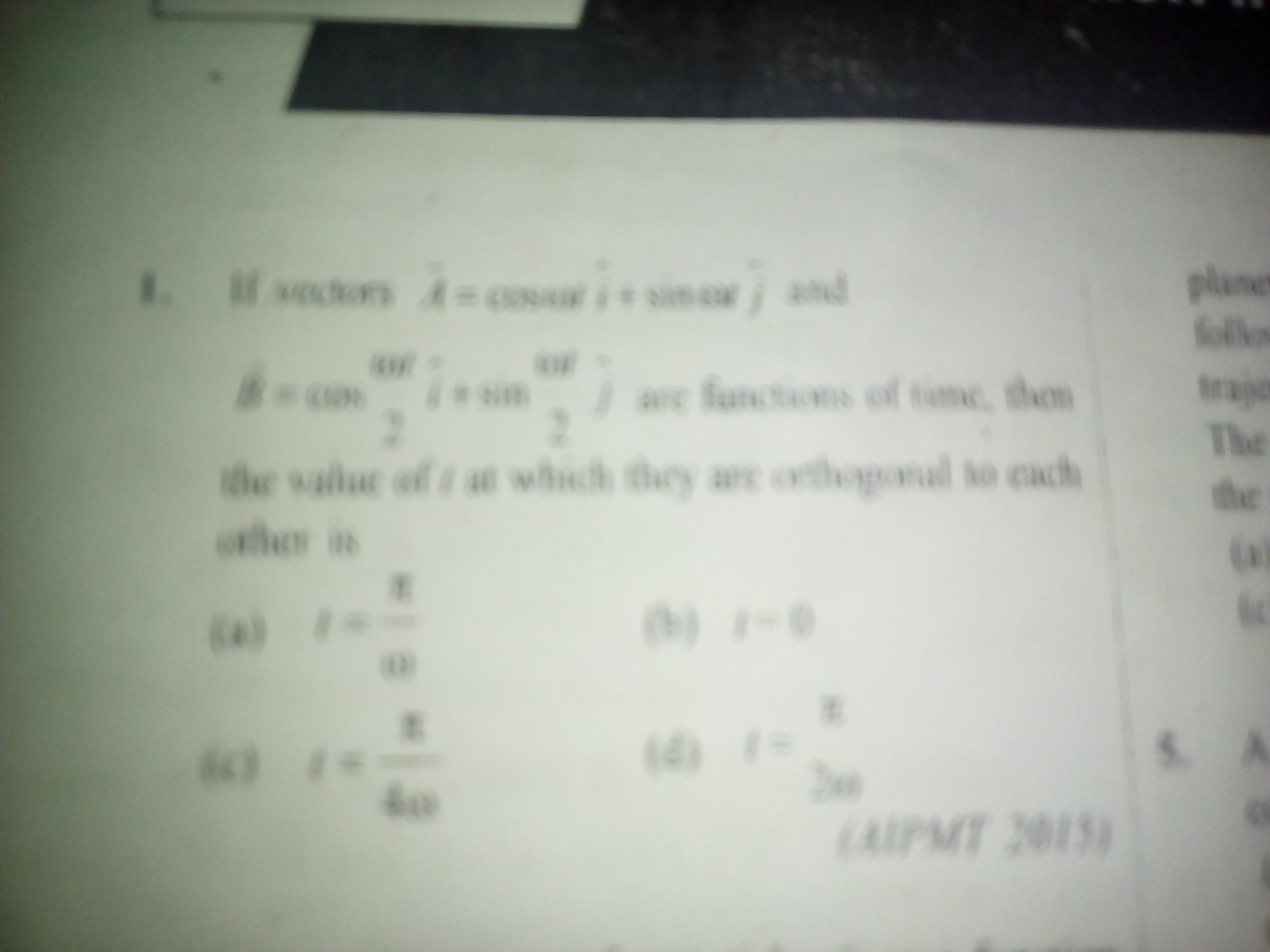 If vectors A= cos Omega t i + sin Omega t j and B = cos Omega t/2i ...