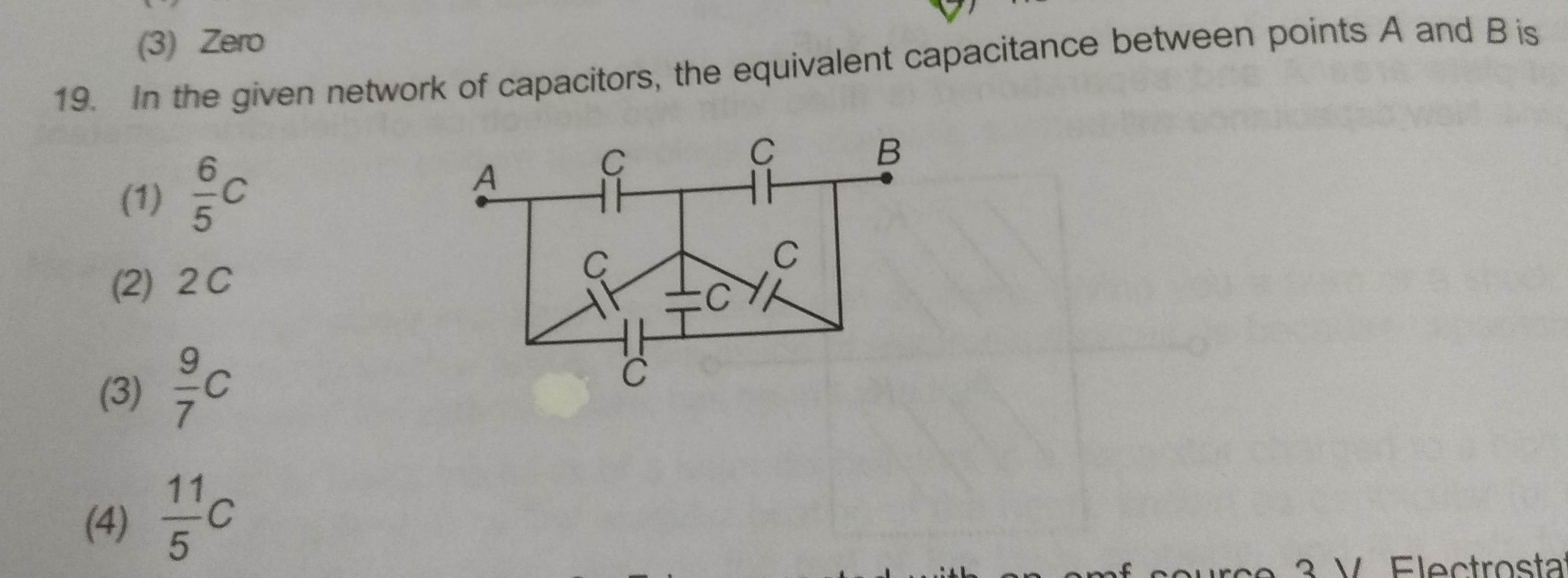 Find the equivalent capacitance between A and B. (ans:11C/5) - askIITians