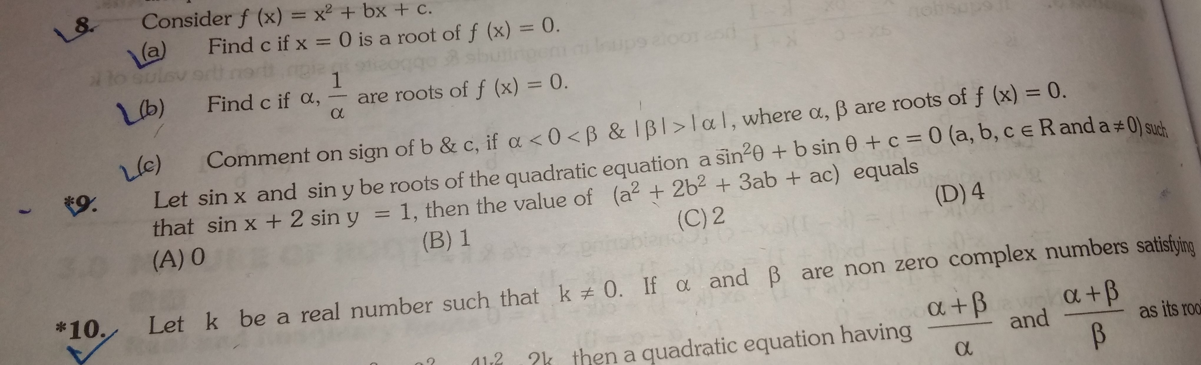 Let sinx and siny be the root of the quadratic equation a sin^2 h + b ...