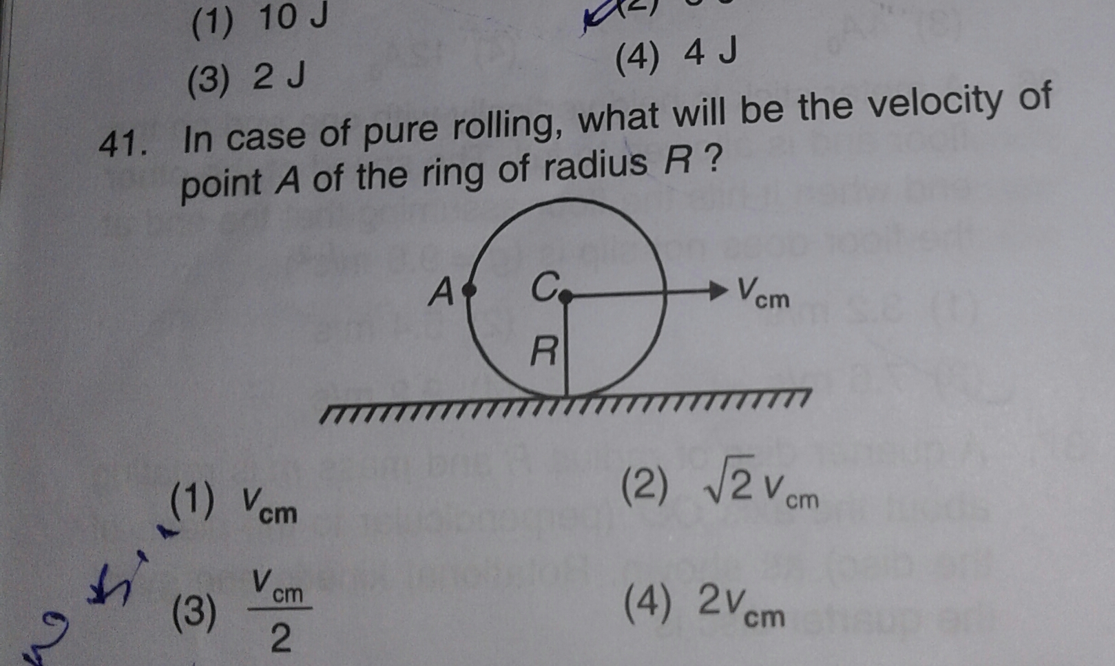In case of pure rolling what will be the velocity of point A of the r ...