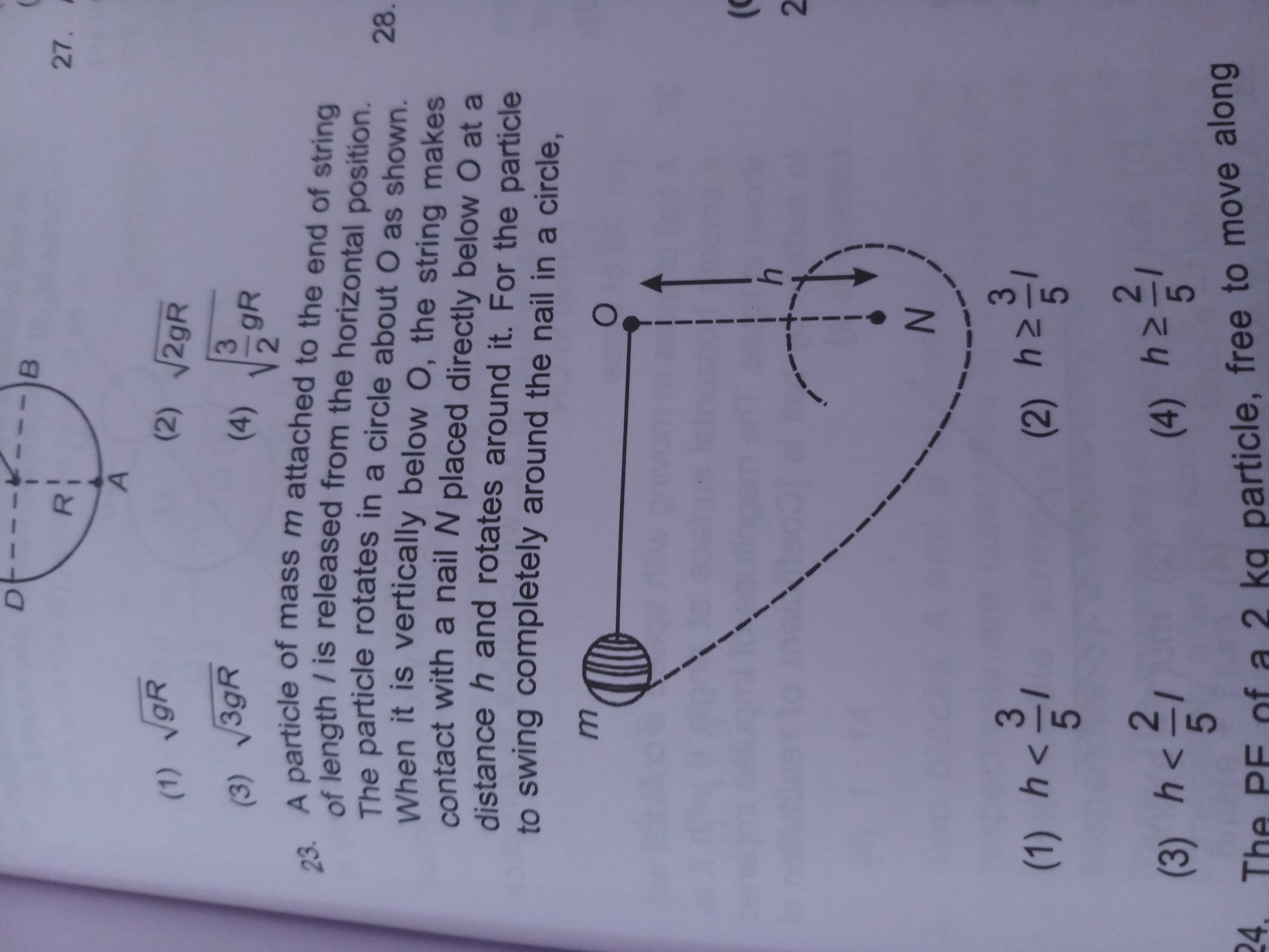 A particle of mass m attached to the end of string of length l releas - askIITians