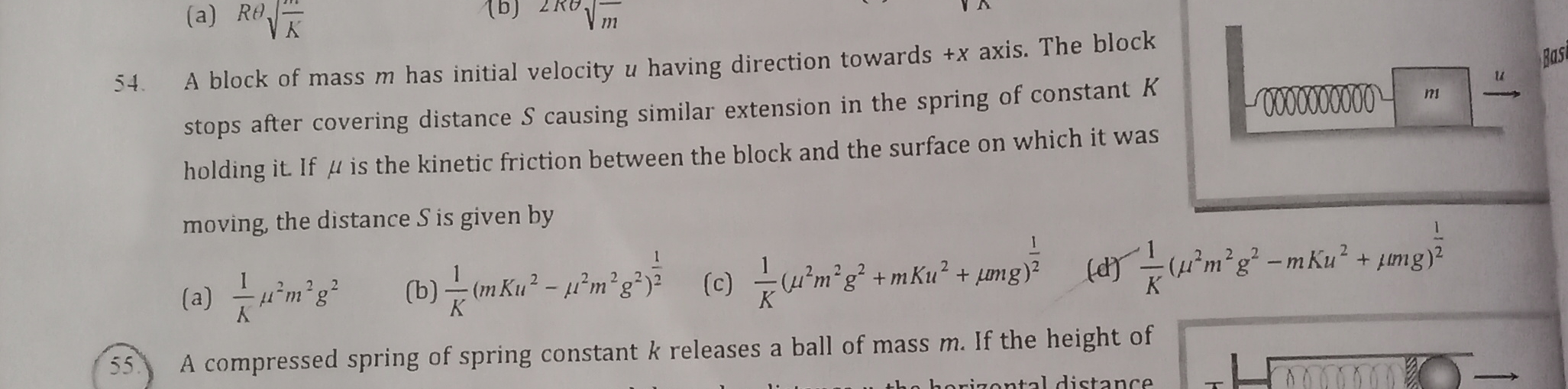 A block of mass m has initial velocity u having direction towards + x ...