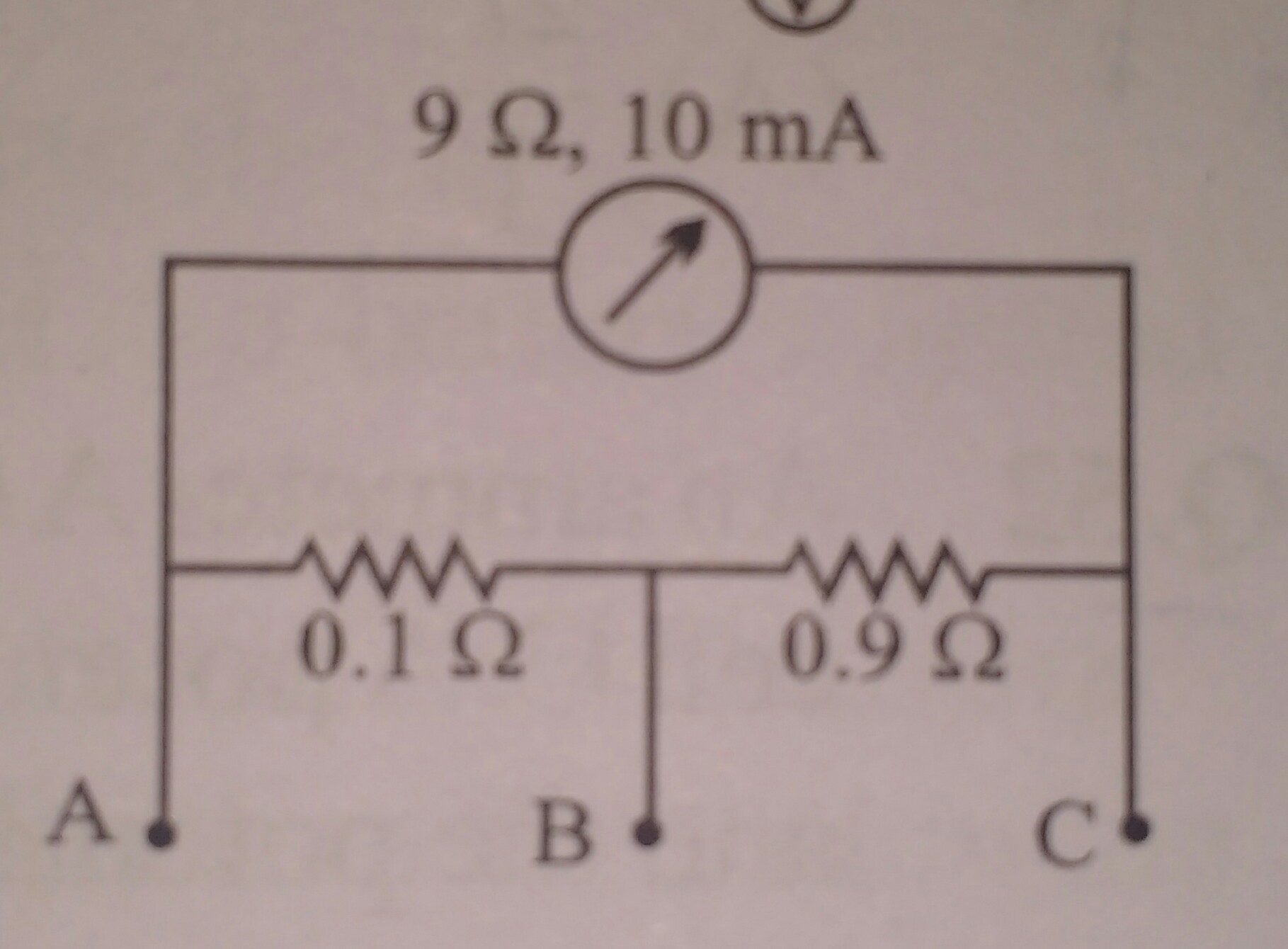 A milliammeter of range 10mA and resistance 9ohm is joined in circuit ...