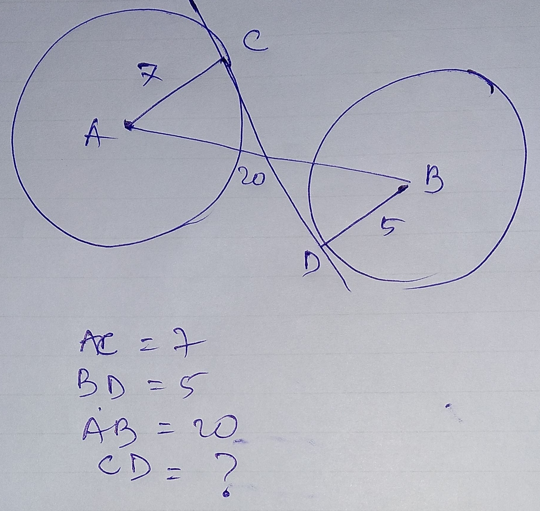 FIND CD IF ANGLE ACD AND BDC IS 90 DEGREE. AB IS 20 CM, AC IS 7CM AND ...