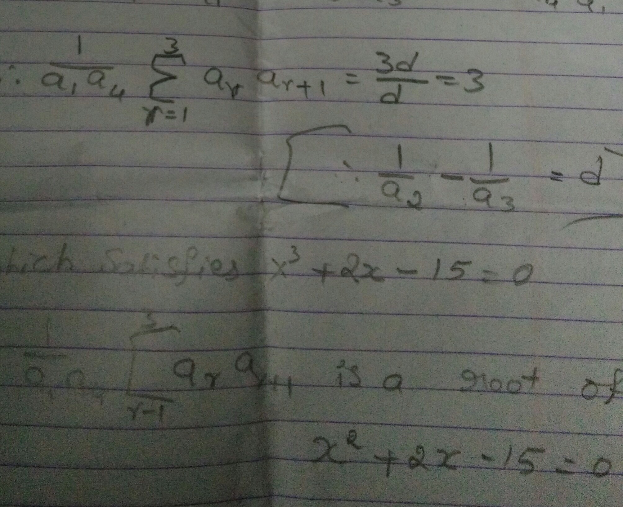 If A1,a2 ,A3,a4 are in HP then 1/a1.a4€(sumation)r=1 --3 *ar.ar-1Solu - askIITians