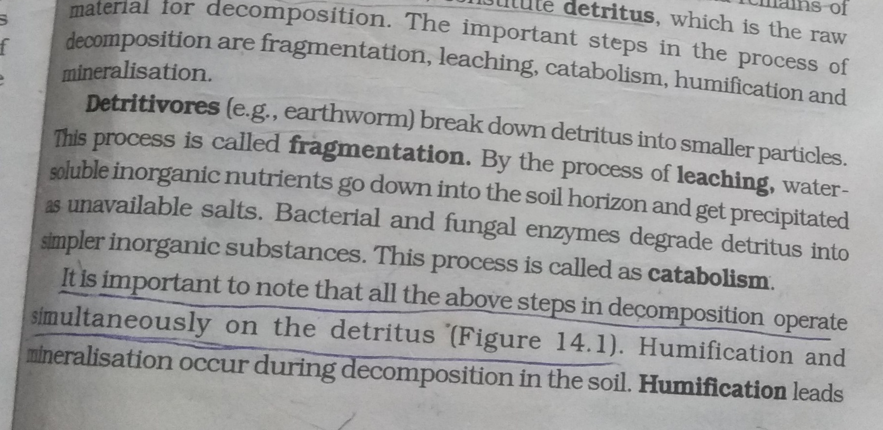 Steps of decomposition are fragmentation,leaching,catabolism,humifica ...