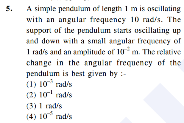 A simple pendulum of length 1 m oscillating with an angular frequency ...