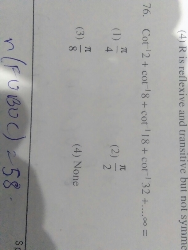 inverse trignometry question of addition of cot inverse upto infinity ...