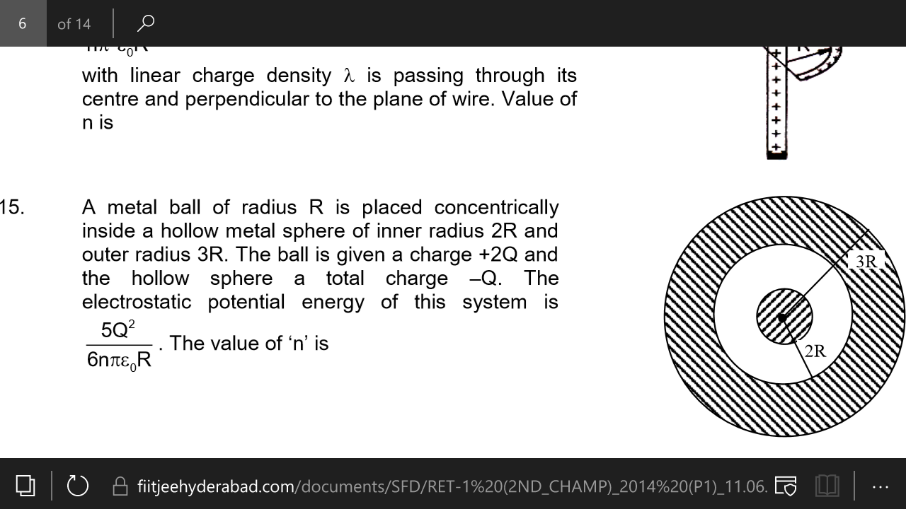 a metal ball of radius R is placed concentrically inside a hollow met ...