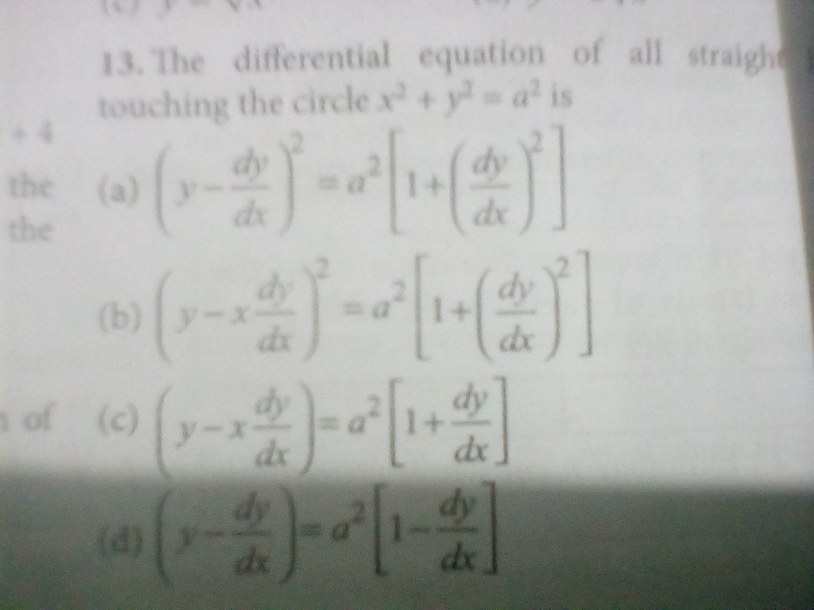 The differential equation of all straight lines touching the circle x ...