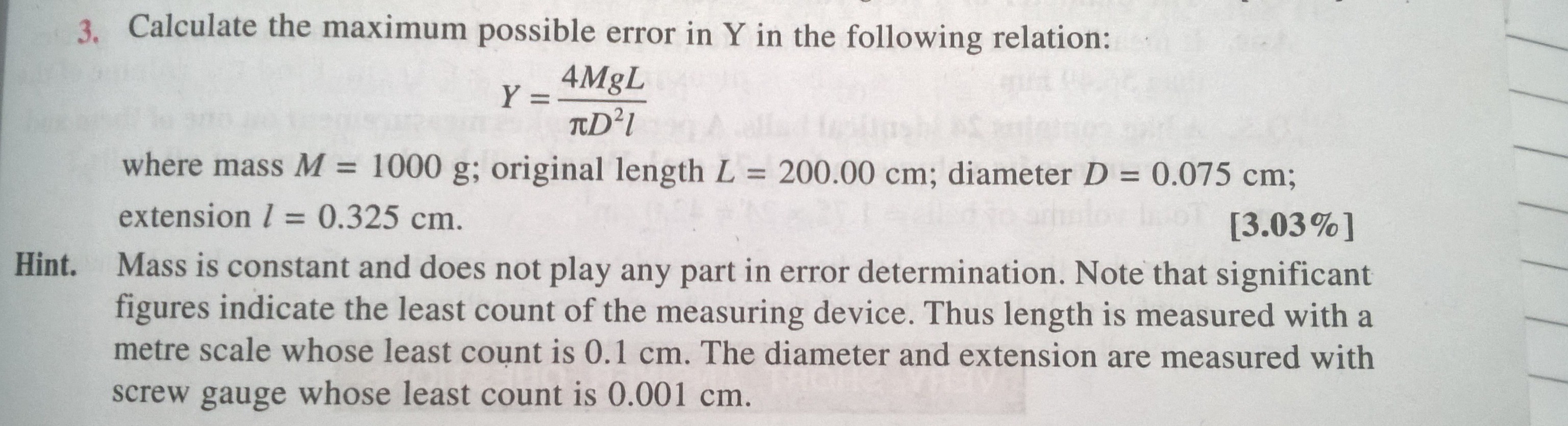 Calculate the maximum possible error in young's modulus: - askIITians