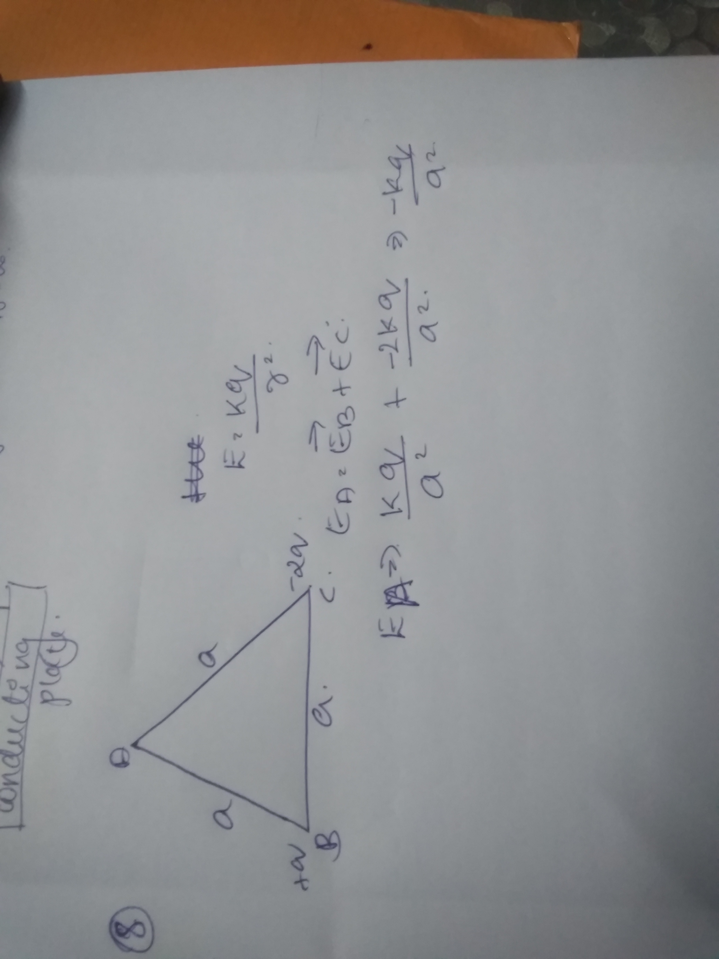 2 pt charges +q and -2q are placed at the vertices of a eq. triangle ...