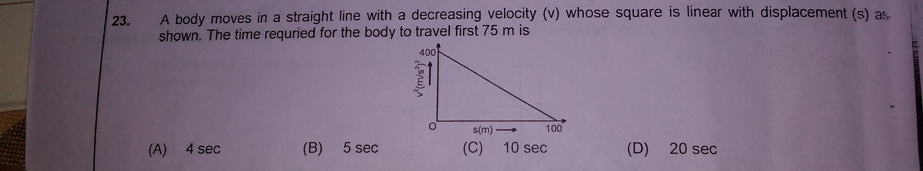 A particle moved in a straight line with a decreasing velocity (v) wh ...