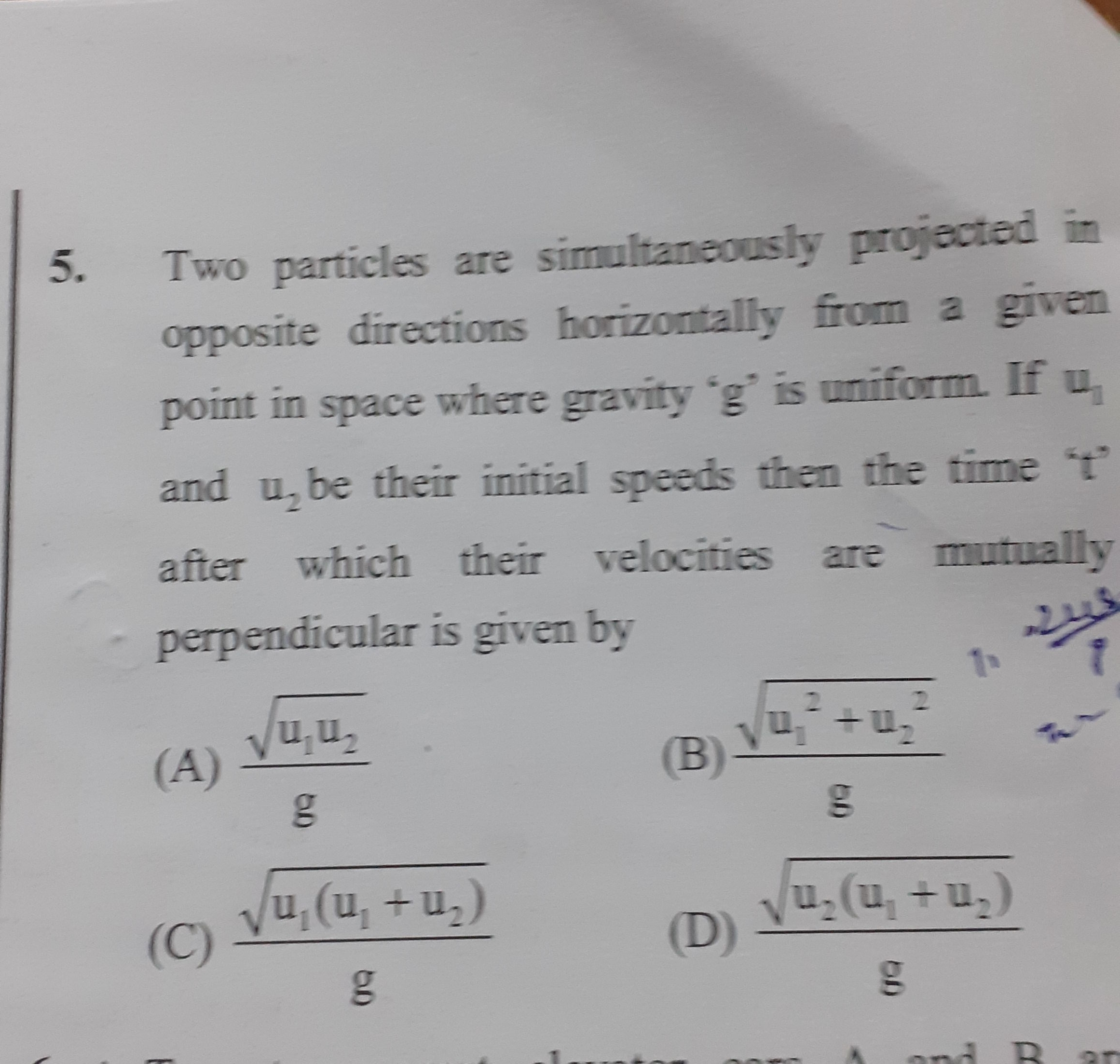 physics kinematics two particles are simultaneously projected in oppo - askIITians