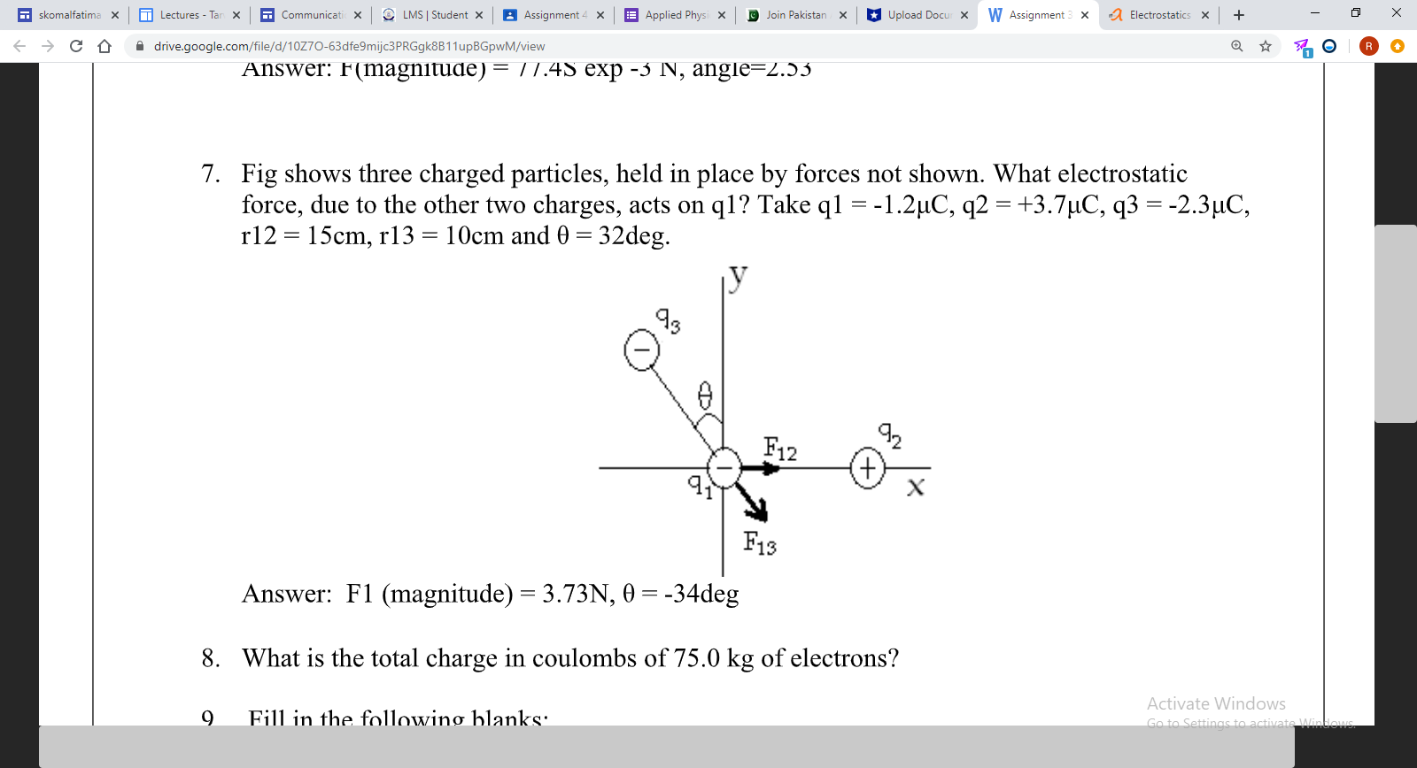 Fig shows three charged particles, held in place by forces not shown ...