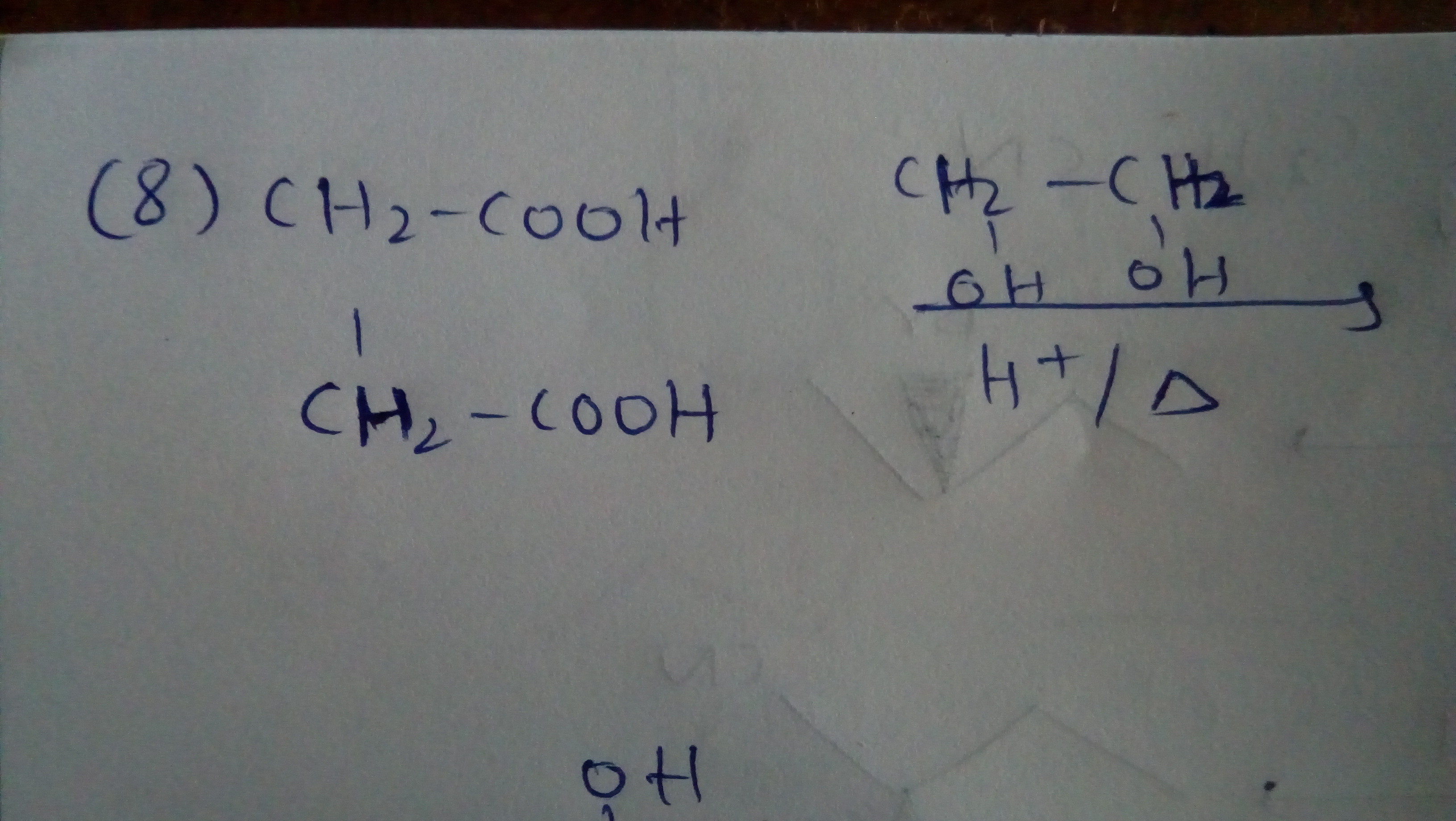 Pls give product for question in imageCH2-COOH CH2-CH2 H+/∆ ...