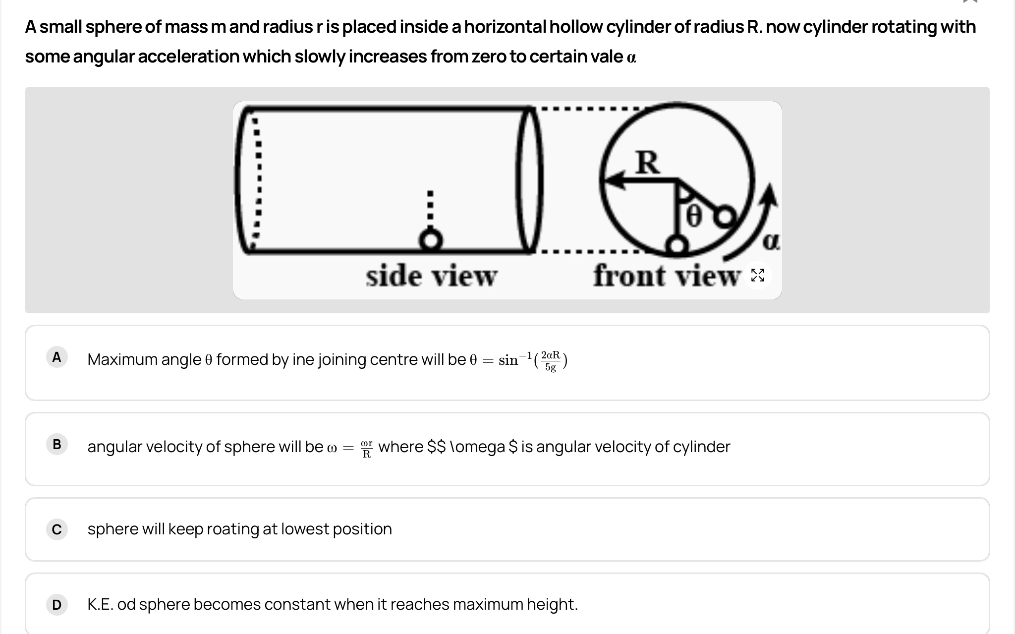 A small sphere of mass m, radius r is placed inside a hollow horizont ...